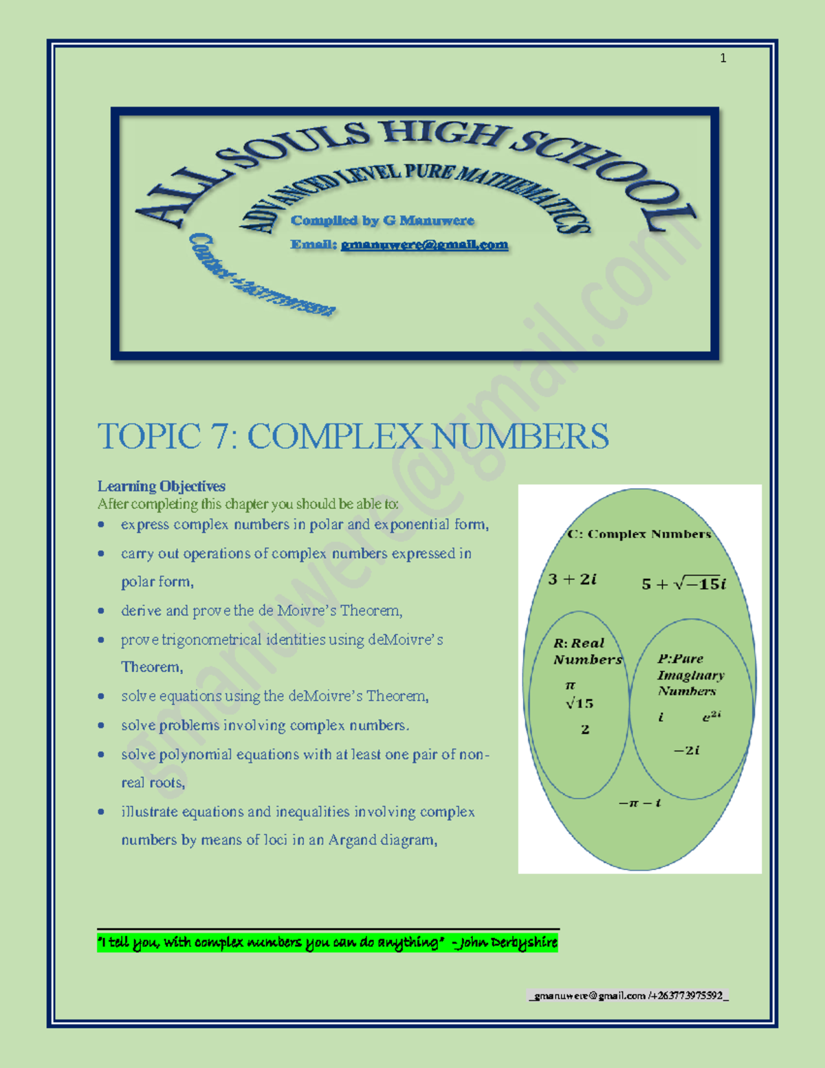 Complex Numbers: Chapter 7 - Polar and Exponential Forms - Studocu
