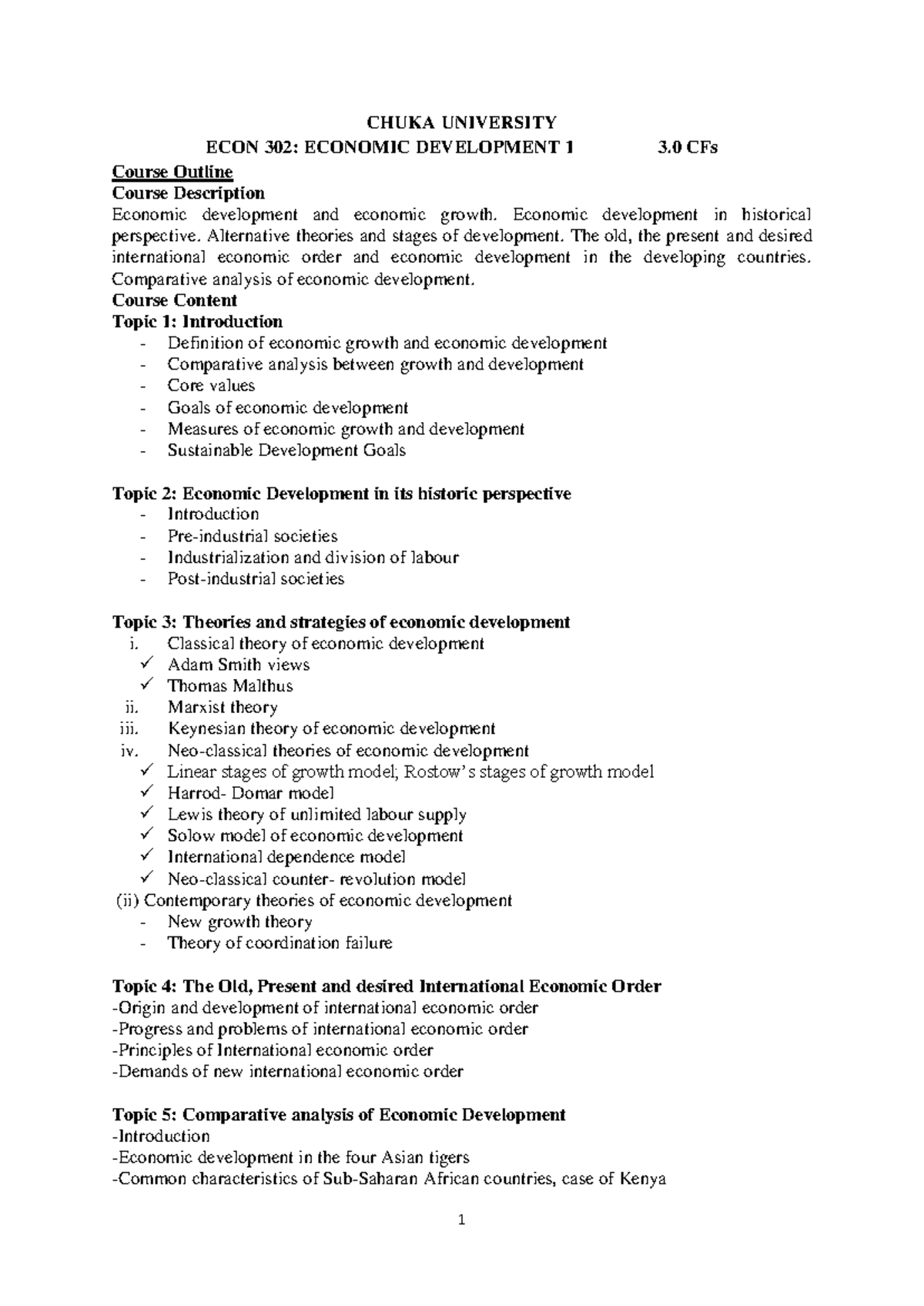 ECON 302 Notes - Theories and Strategies of Economic Development - Studocu