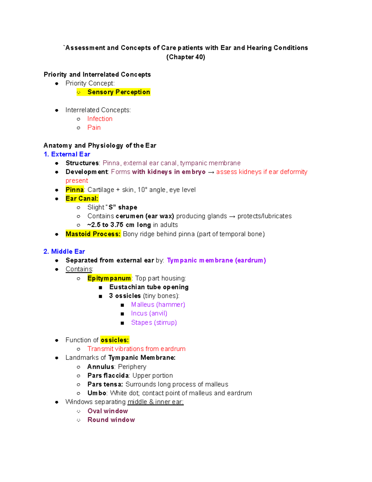 Unit 5 Med Surg - Ear and Hearing Assessment Notes - Studocu