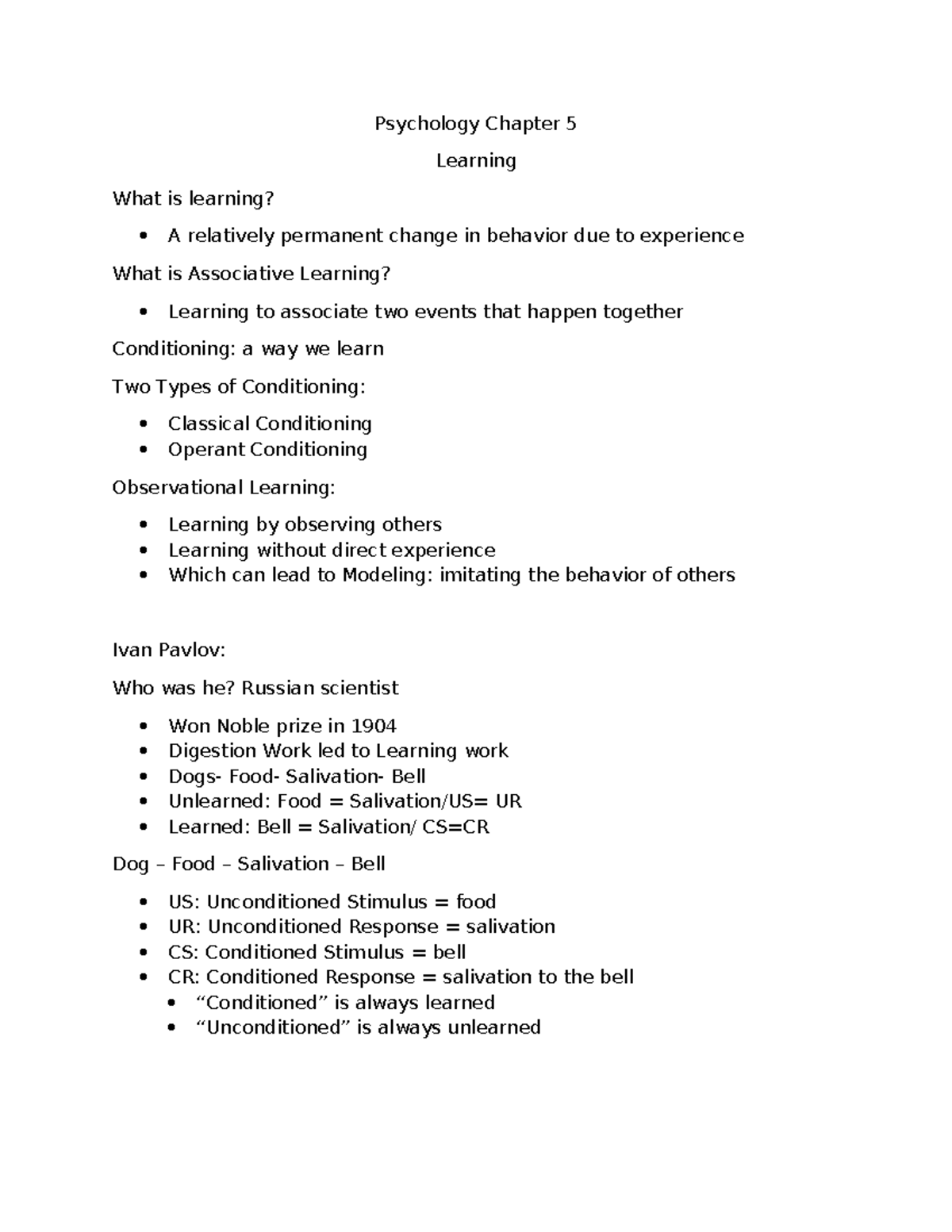 Psychology 101: Chapter 5 - Learning and Conditioning Theories - Studocu