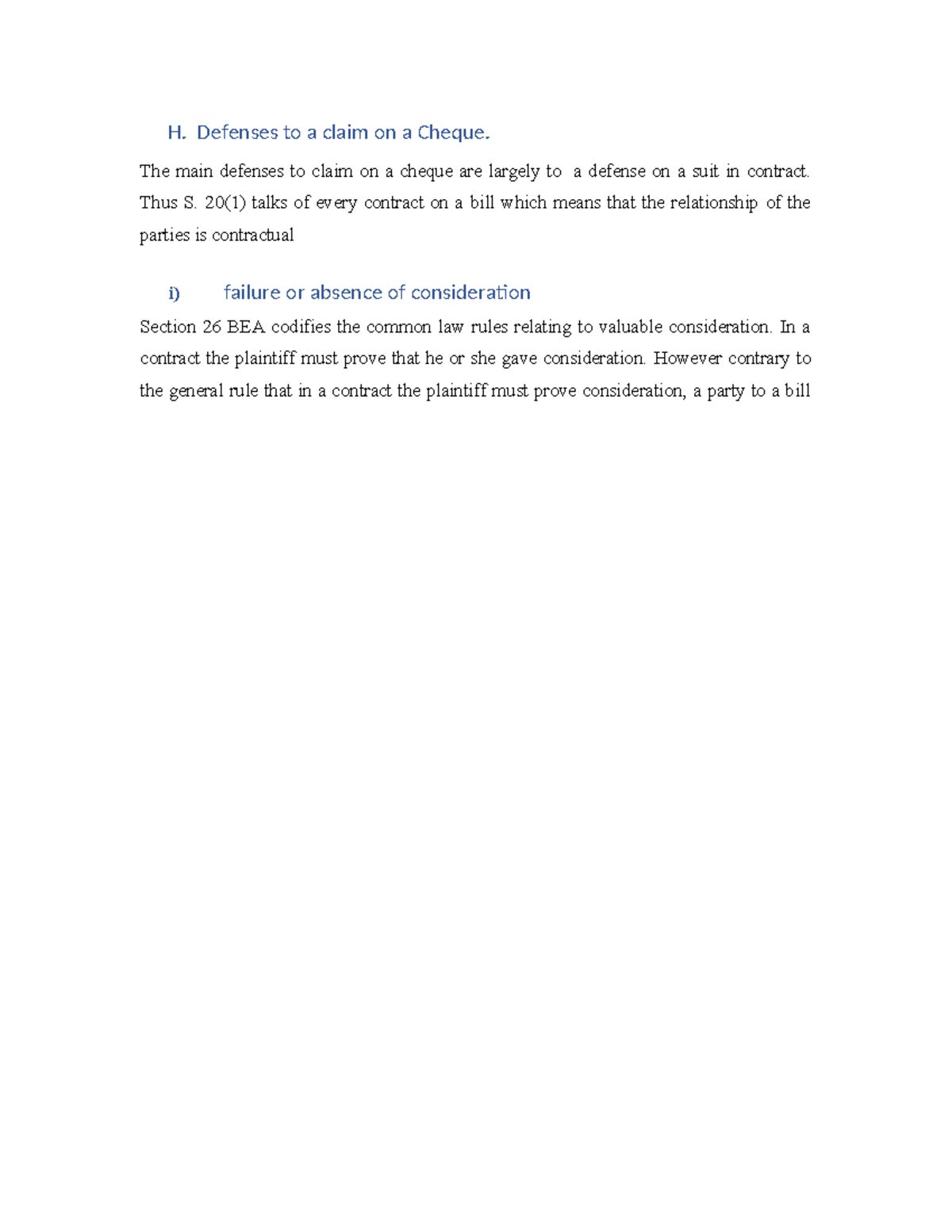Defenses to Cheque Claims: Key Legal Principles (Course Code: BEA ...