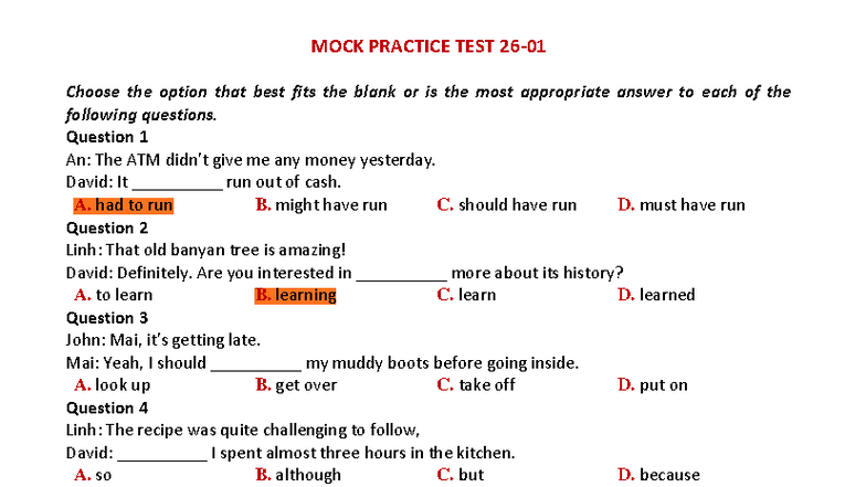 MOCK PRACTICE TEST: English Language Proficiency Assessment - Studocu