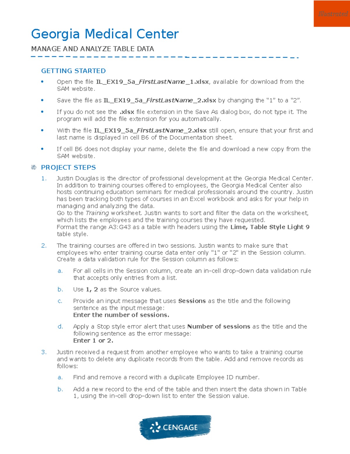 Instructions IL EX19 5a: Managing and Analyzing Table Data in Excel ...