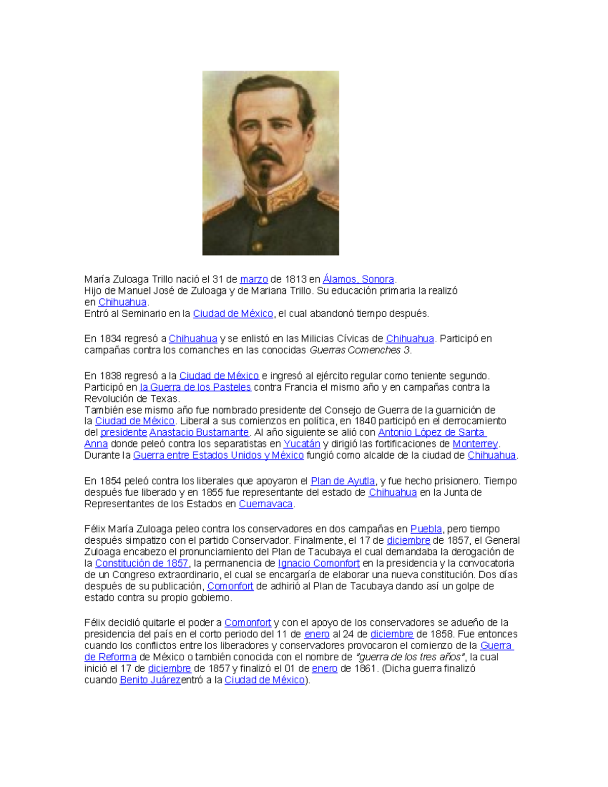 Biografía de Félix María Zuloaga - Historia de un líder mexicano - Studocu
