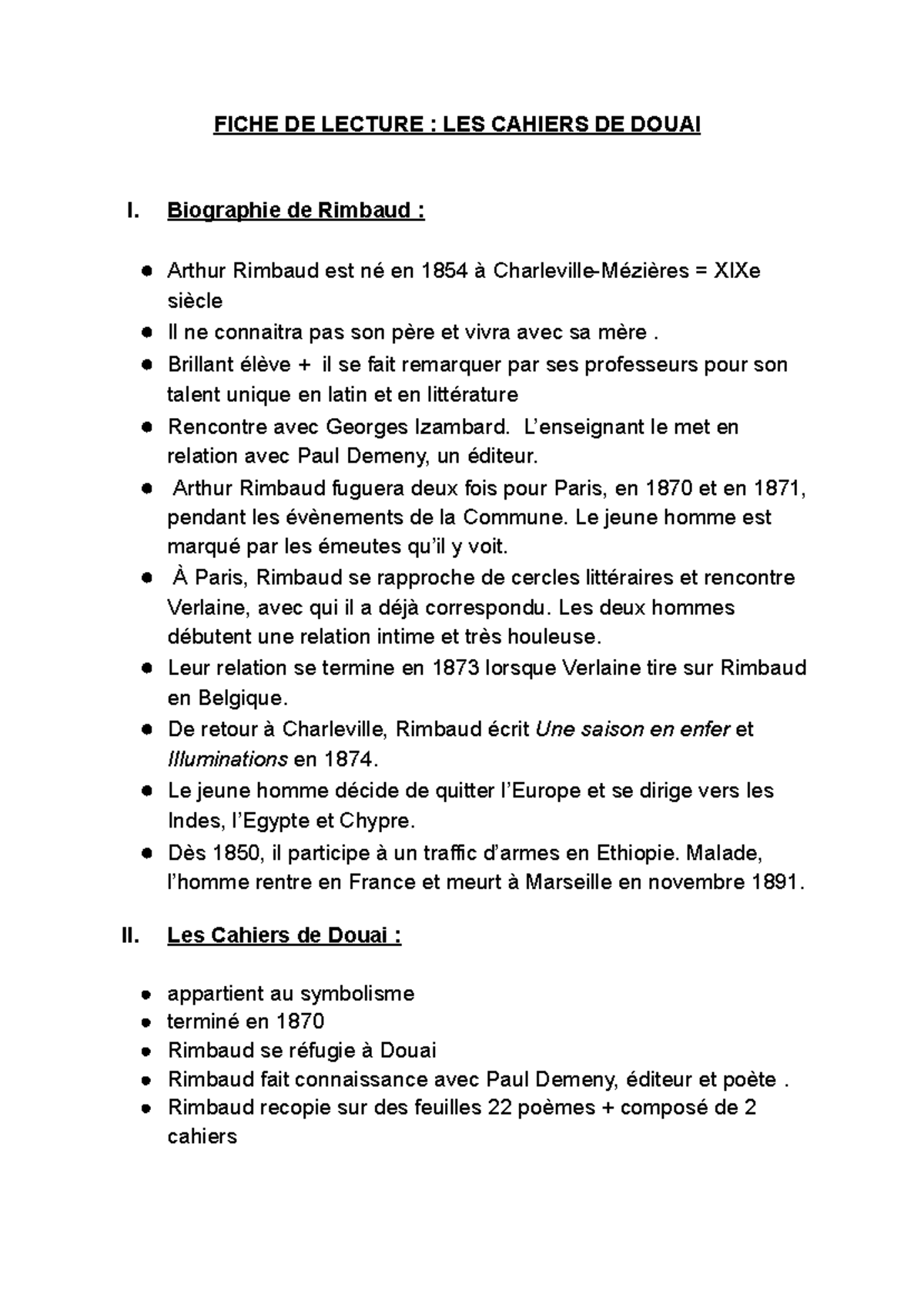 Dissertation sur "Les Cahiers de Douai" de Rimbaud : Analyse et ...