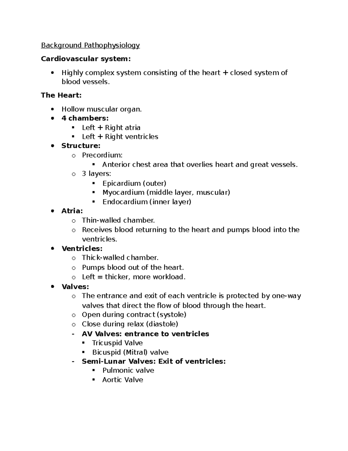Cardiovascular System Pathophysiology Notes - Heart Structure ...