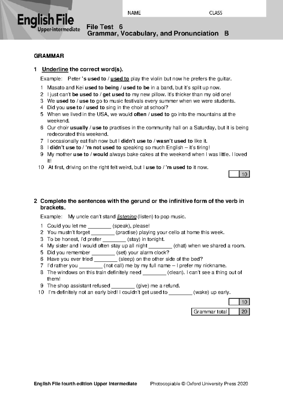 EF4e Upper Intermediate File Test 6B: Grammar, Vocabulary, and Reading ...