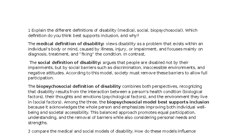 Disability Models and Inclusion: A Comprehensive Analysis (DIS 101 ...