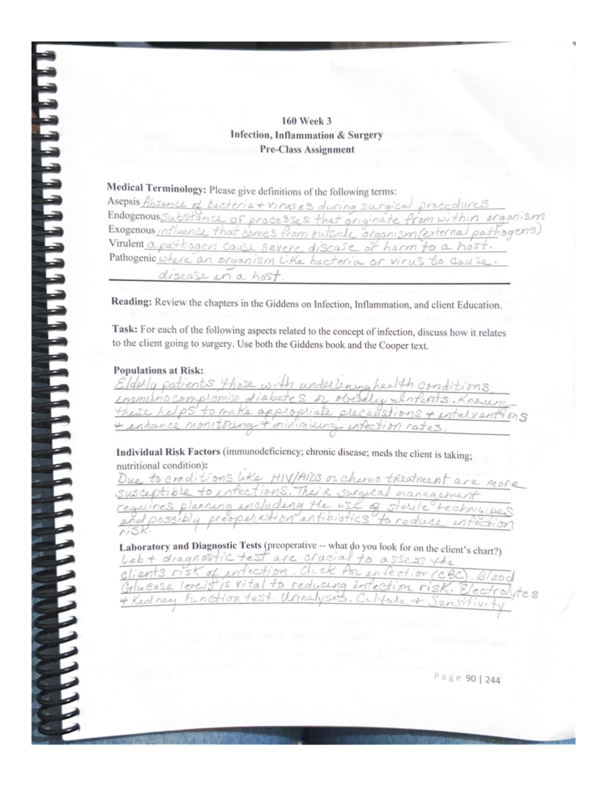 NUR 160 Week 3 Pre-Class Assignment on Infection and Surgery Concepts ...