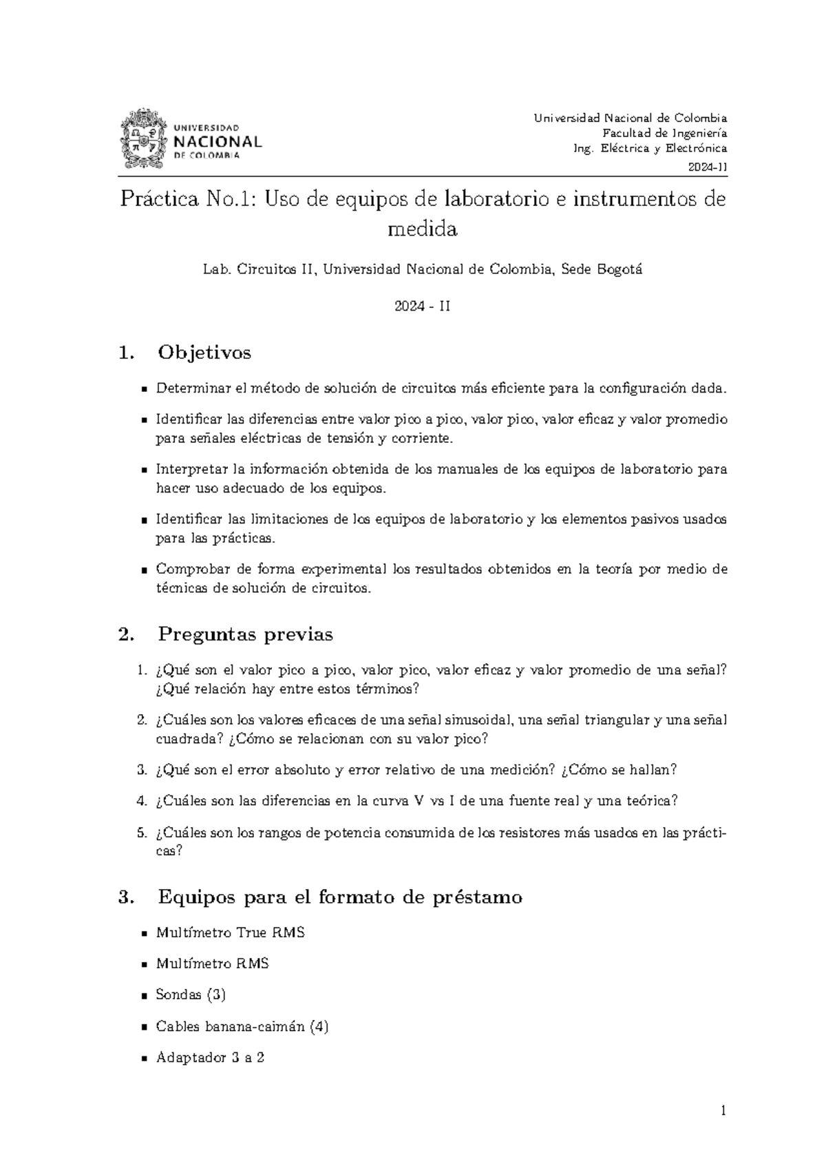 Práctica 1 2024-II - lab 3 circuitos rl, rc, rlc dc - Facultad de ...