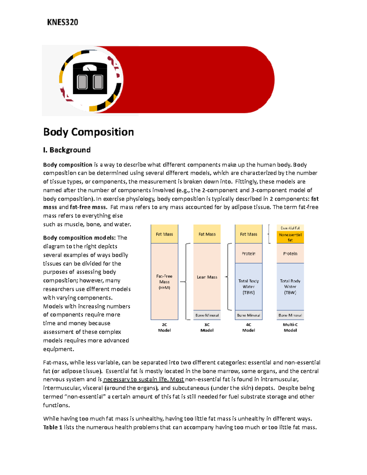 Lab 3 Manual Body Composition - Body Composition I. Background Body ...