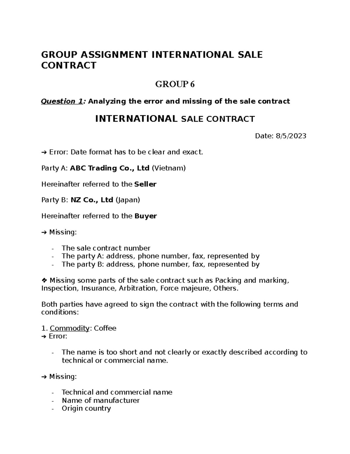Group Assignment 5 - GROUP ASSIGNMENT INTERNATIONAL SALE CONTRACT GROUP ...