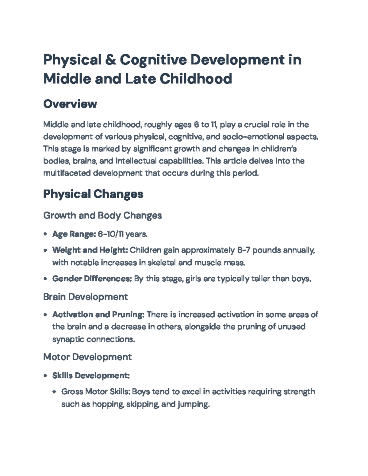 Physical and Cognitive Development During Middle and Late Childhood ...