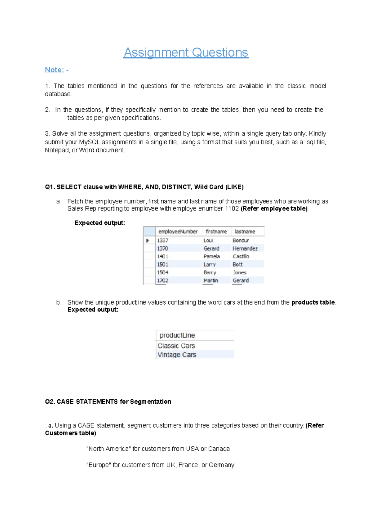 MySQL Assignment Questions and Solutions for Course Code: DBMS 101 - Studocu