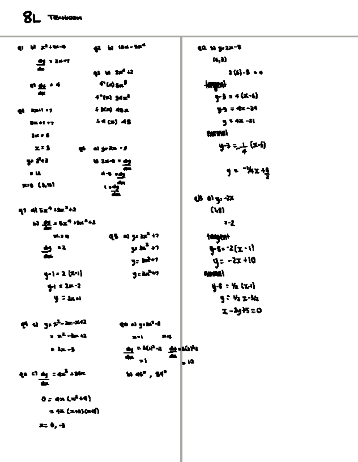 8L Math Cambridge Study Notes: Tangents and Normals - Studocu