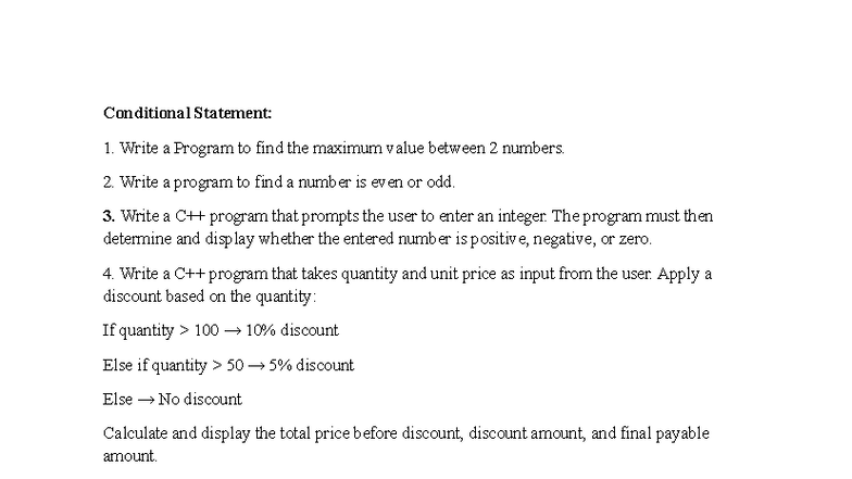 Conditional Statements & Loops Practice Sheet (CS101) - Studocu
