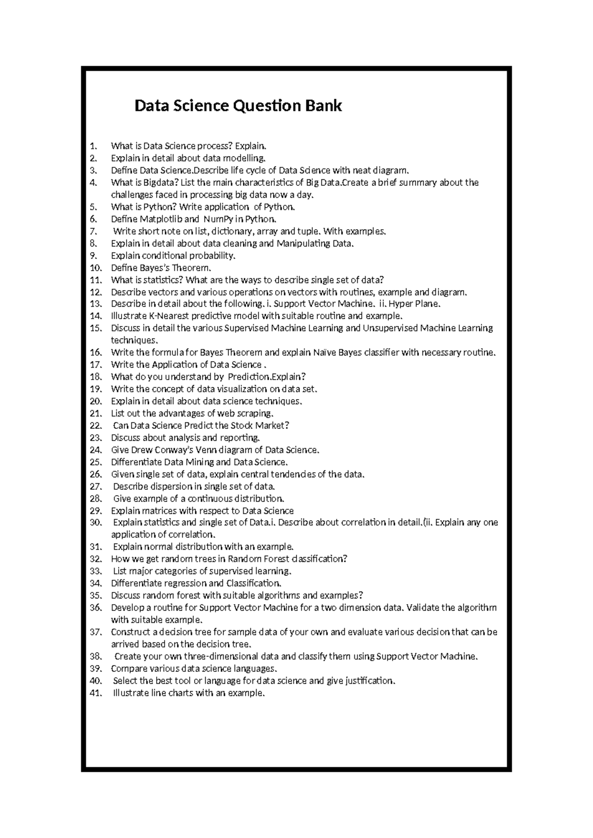 M Tech 2nd Sem (Data Science) Question Bank with Key Topics - Studocu