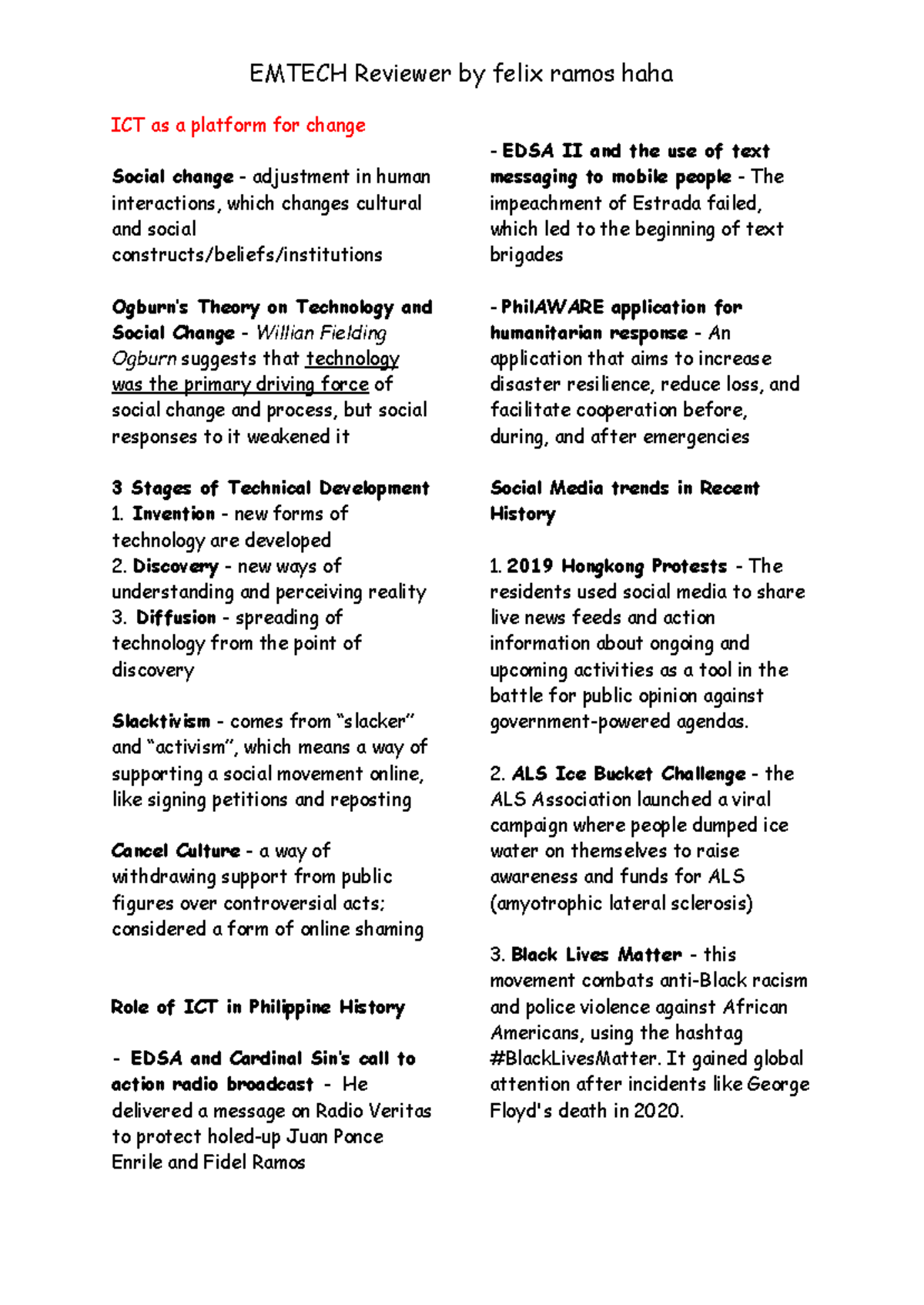 EMTECH Reviewer: ICT's Role in Social Change and Human Interaction ...