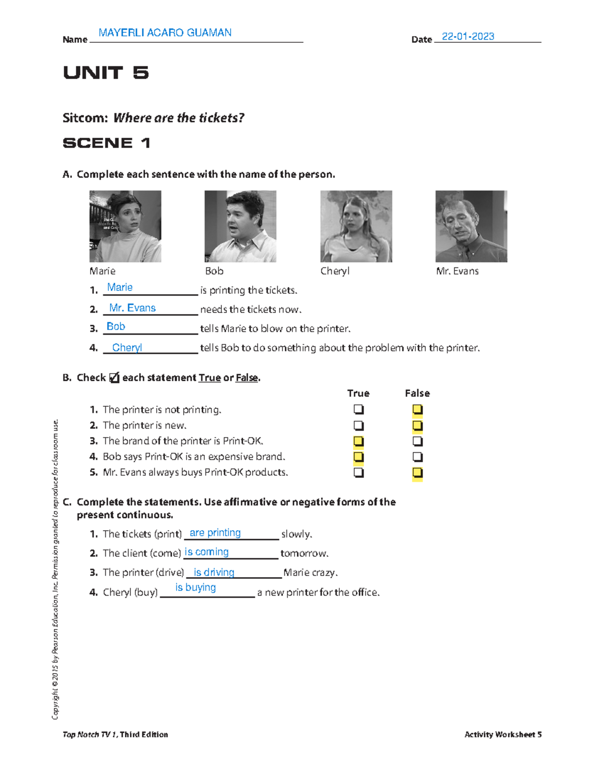 Mayerli UNIT 05 Worksheets TOP Notch TV - UNIT 5 Sitcom: Where are the ...