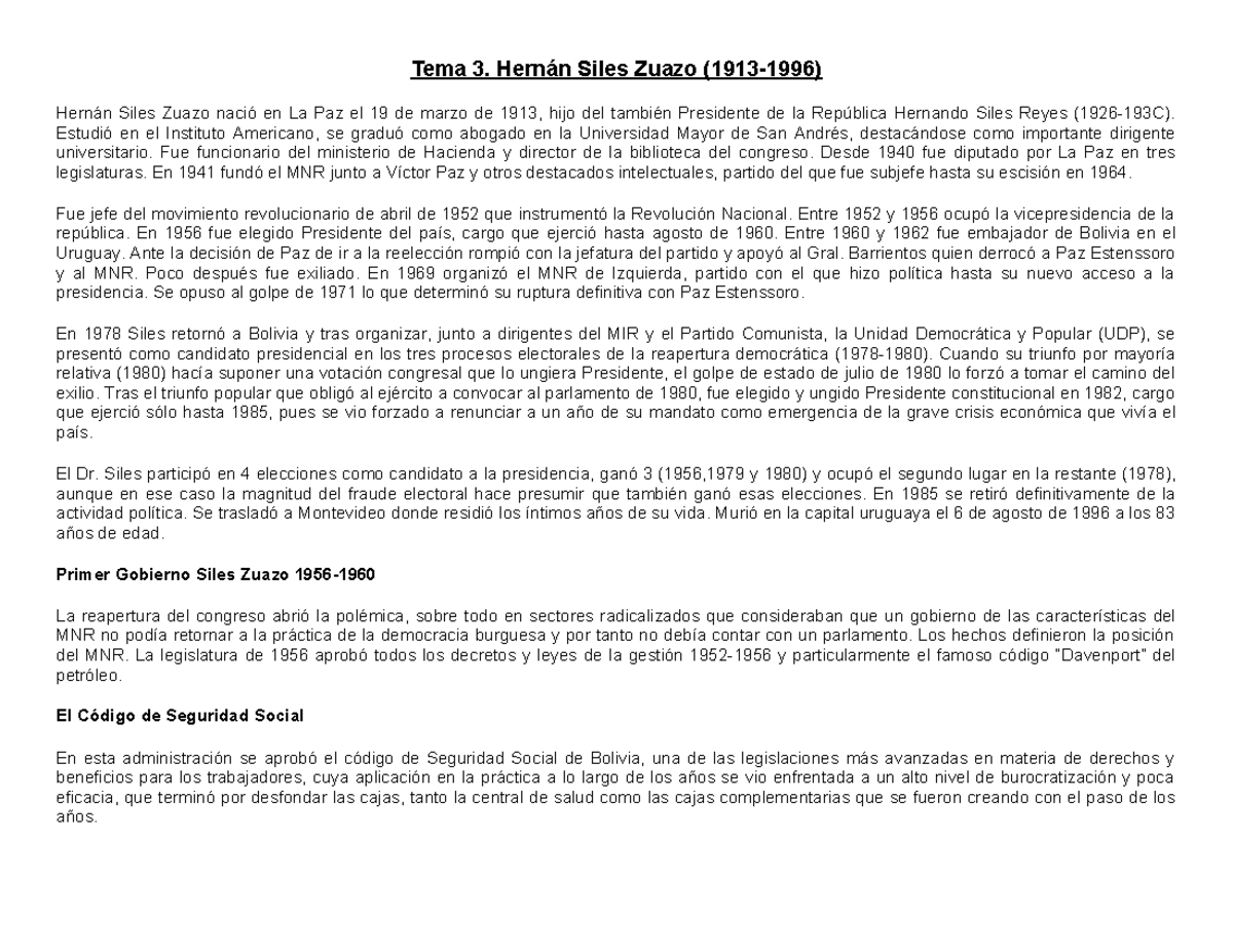 Tema 3 Hernan Siles Zuazo - Tema 3. Hernán Siles Zuazo (1913-1996 ...