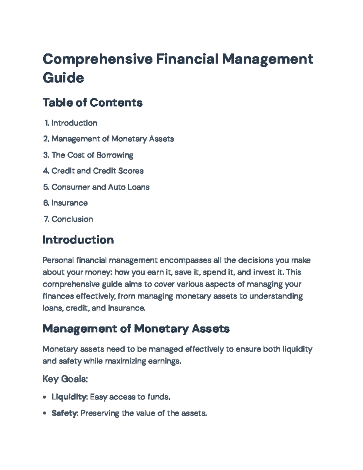 Comprehensive Guide to Personal Financial Management (FIN 101 ...