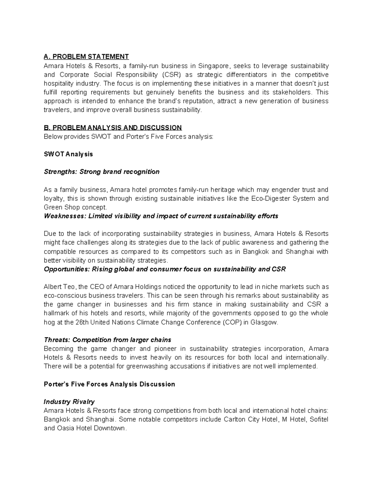 CASE 2 Amara Hotels: Sustainability and CSR Strategy Analysis - Studocu