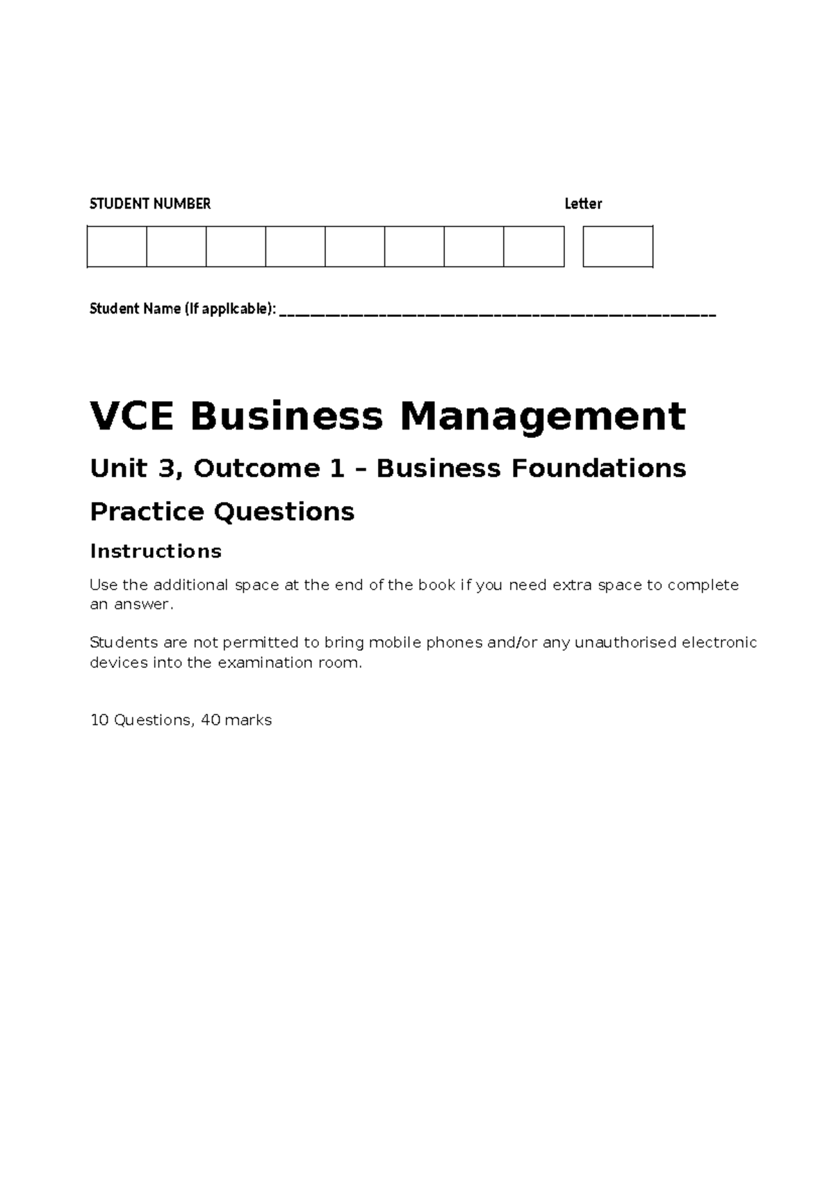 VCE Business Management Unit 3 AOS 1 2026 Practice SAC Answers - Studocu