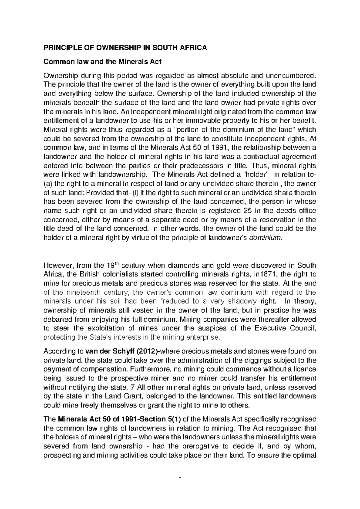 Ownership Principles in South Africa: Common Law & MPRDA Analysis - Studocu