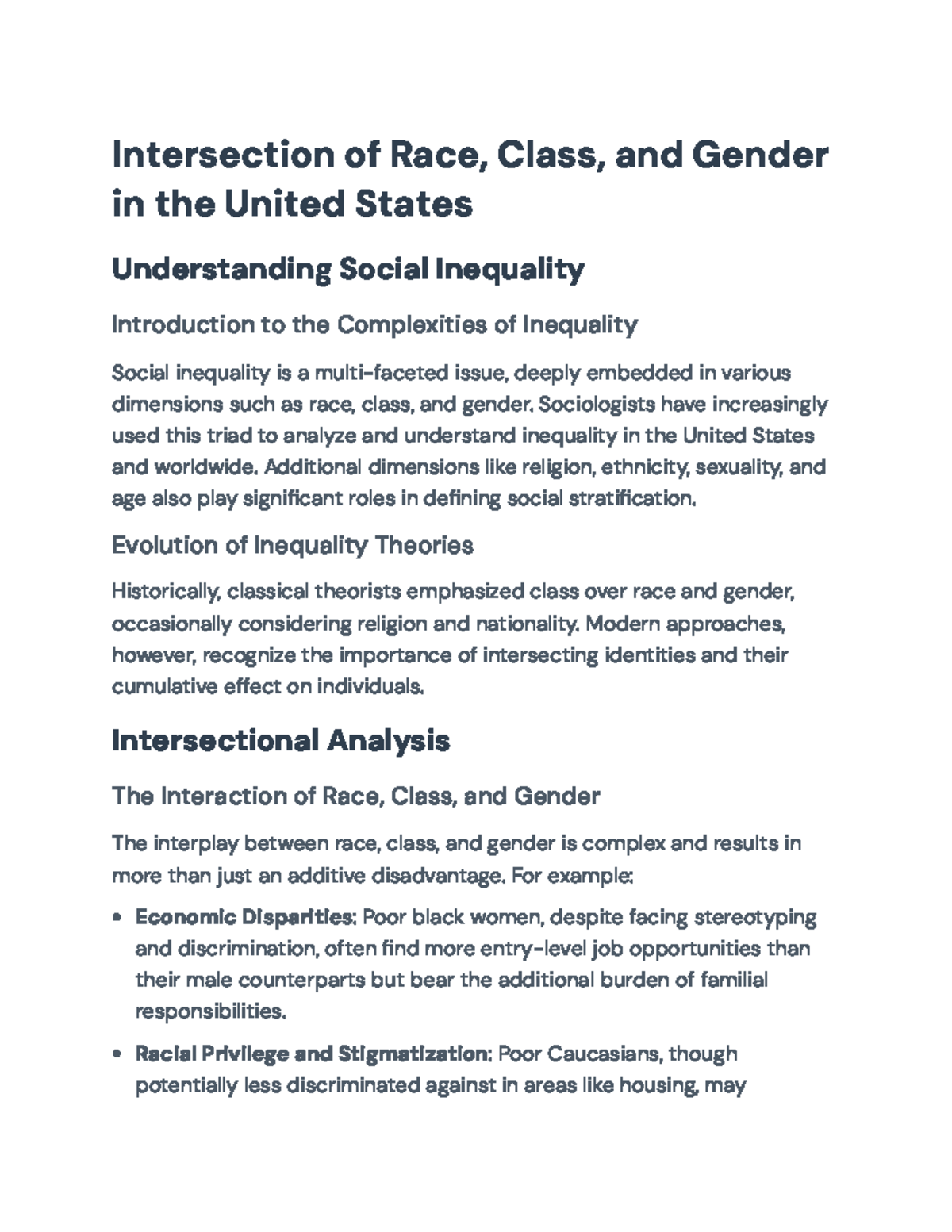 Intersection of Race, Class, and Gender in Social Inequality Analysis ...