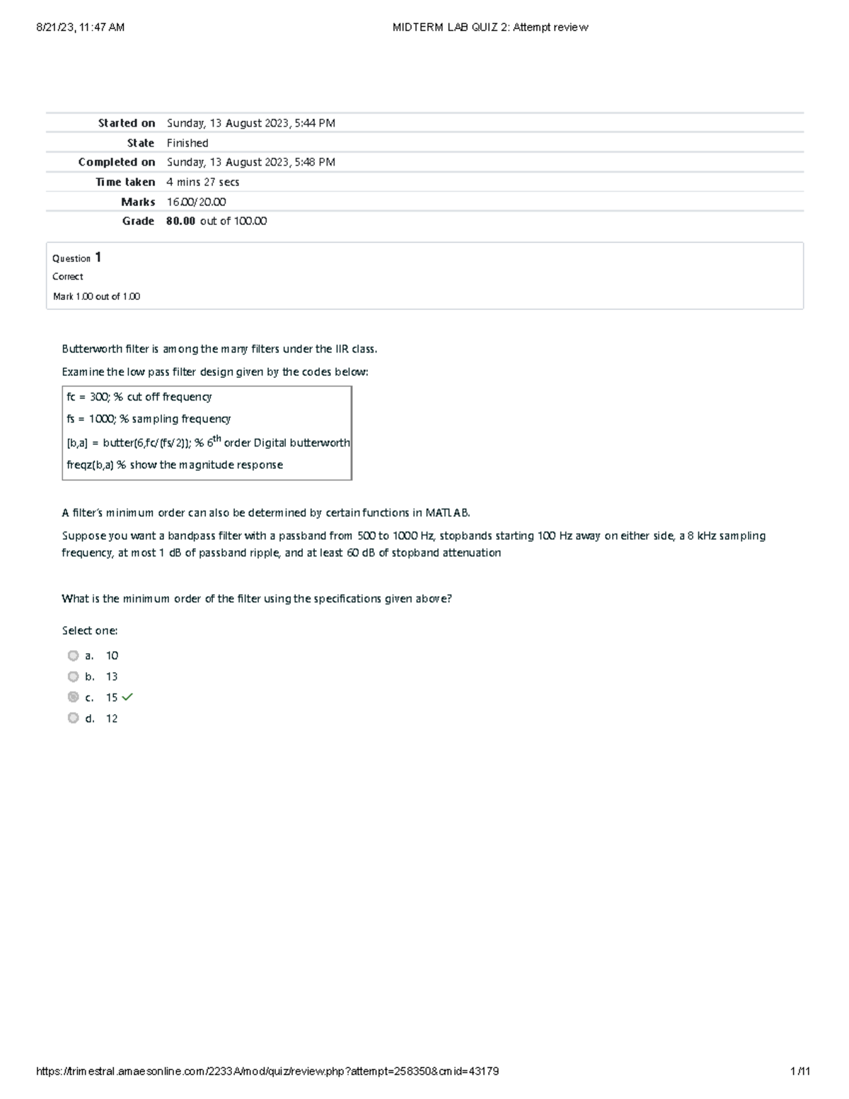 Midterm LAB QUIZ 2 Review and Analysis on Filters and Responses - Studocu