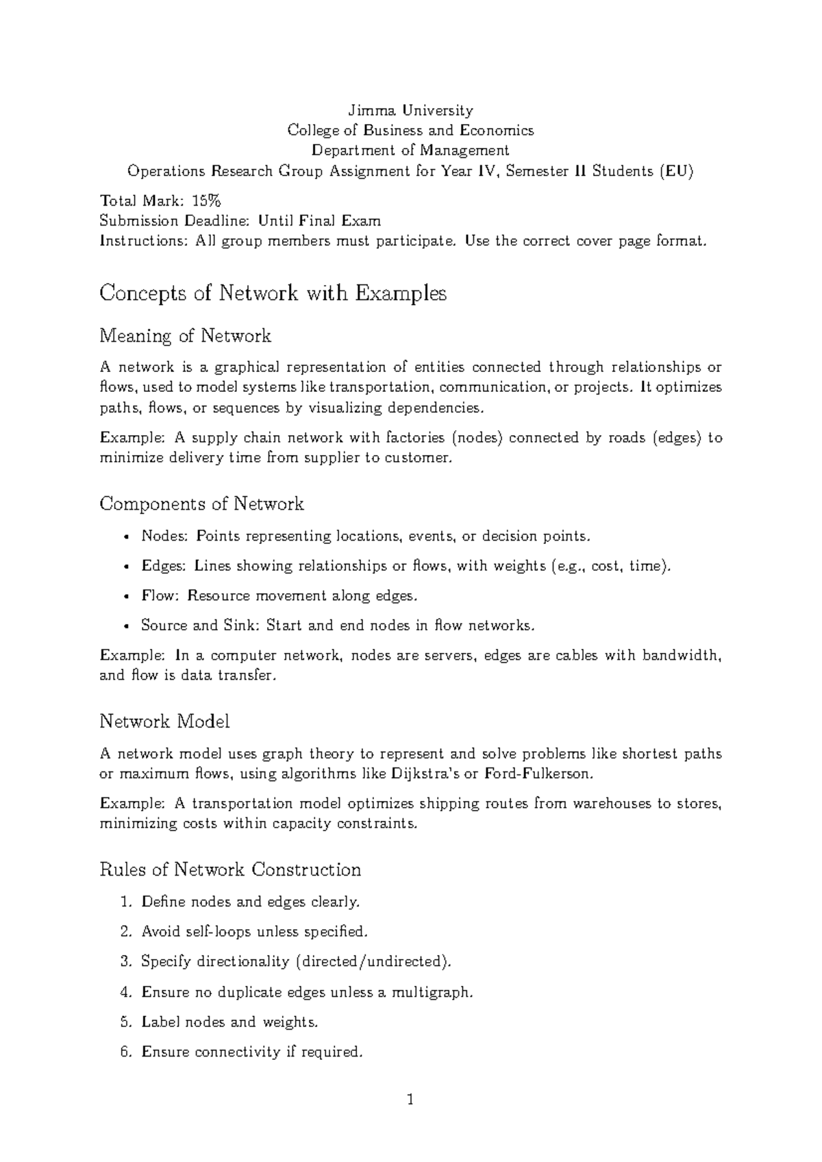 Operations Research Group Assignment (EU) - Network Concepts ...