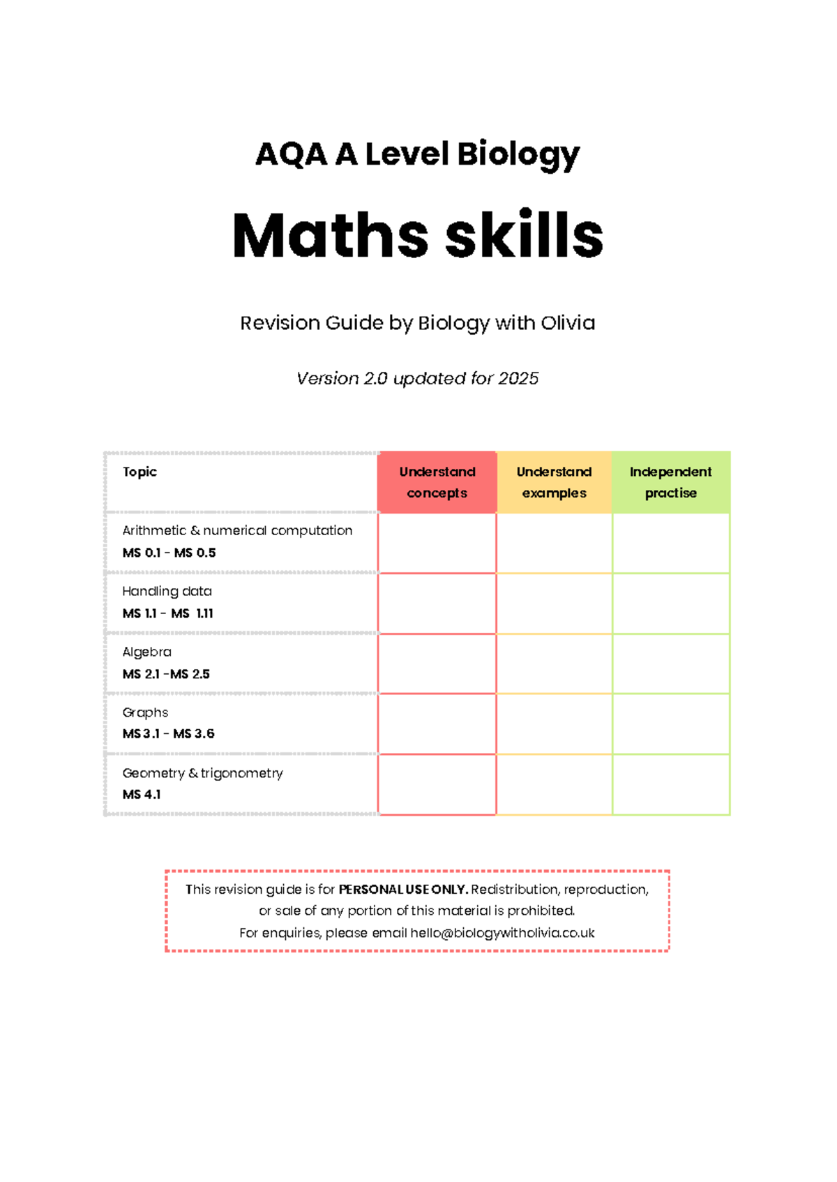 Maths Skills Revision Guide for AQA A Level Biology - V2.0 (2025) - Studocu