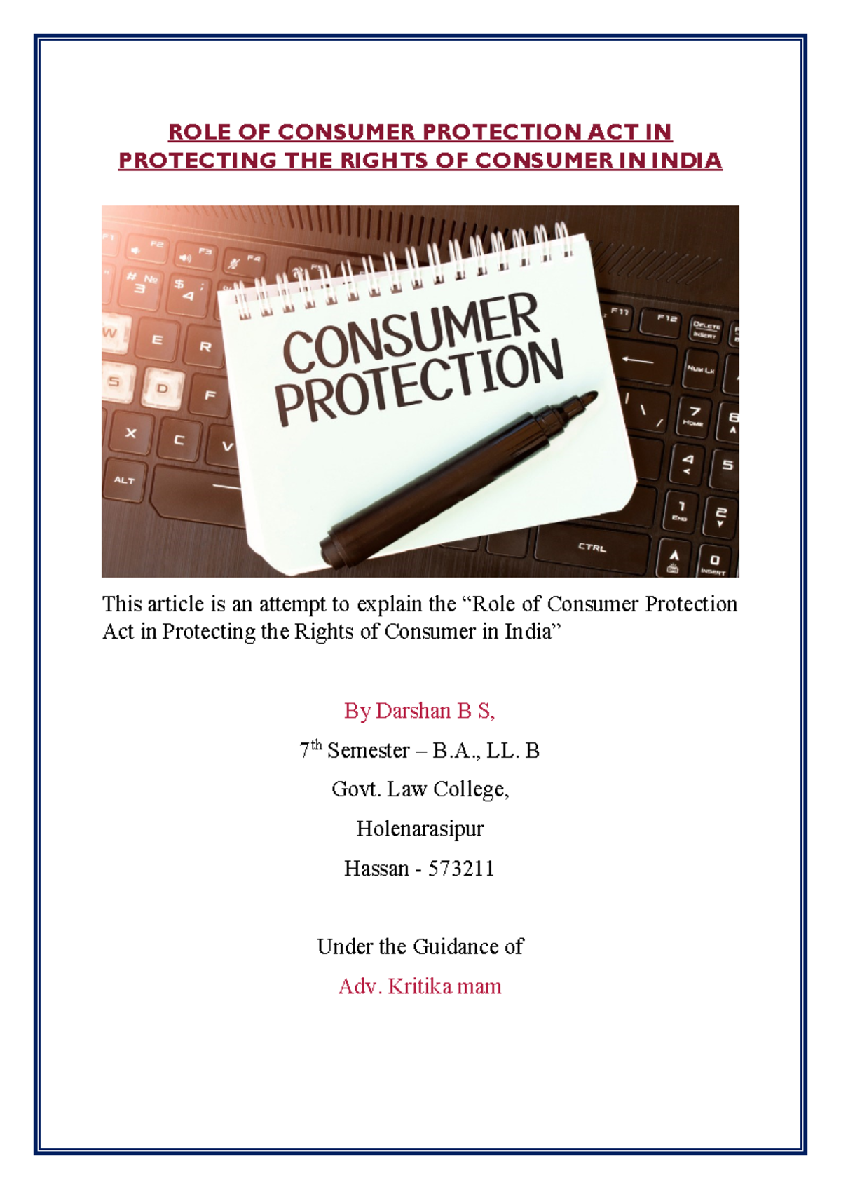 Consumer Protection Act: Safeguarding Consumer Rights in India - Studocu