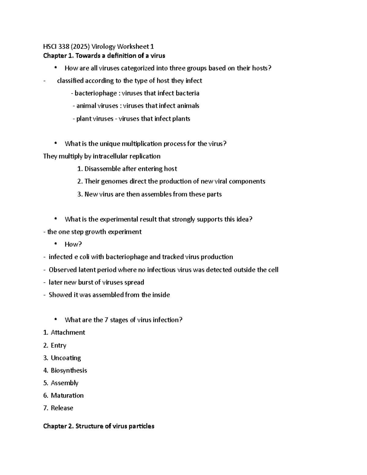 HSCI 338 (2025) Virology Worksheet 1: Virus Classification & Structure ...