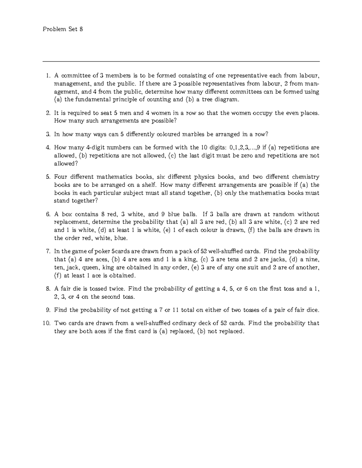 Prob Set 8 - Year 1 Problem Set on Combinatorics & Probability - Studocu