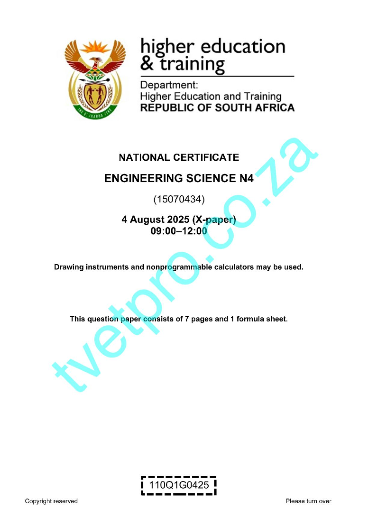 T650 Engineering Science N4 Final Exam Question Paper - Aug 2025 - Studocu