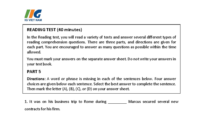 COURSE 2 READING MIDTERM TEST PRACTICE (40 min) - Studocu