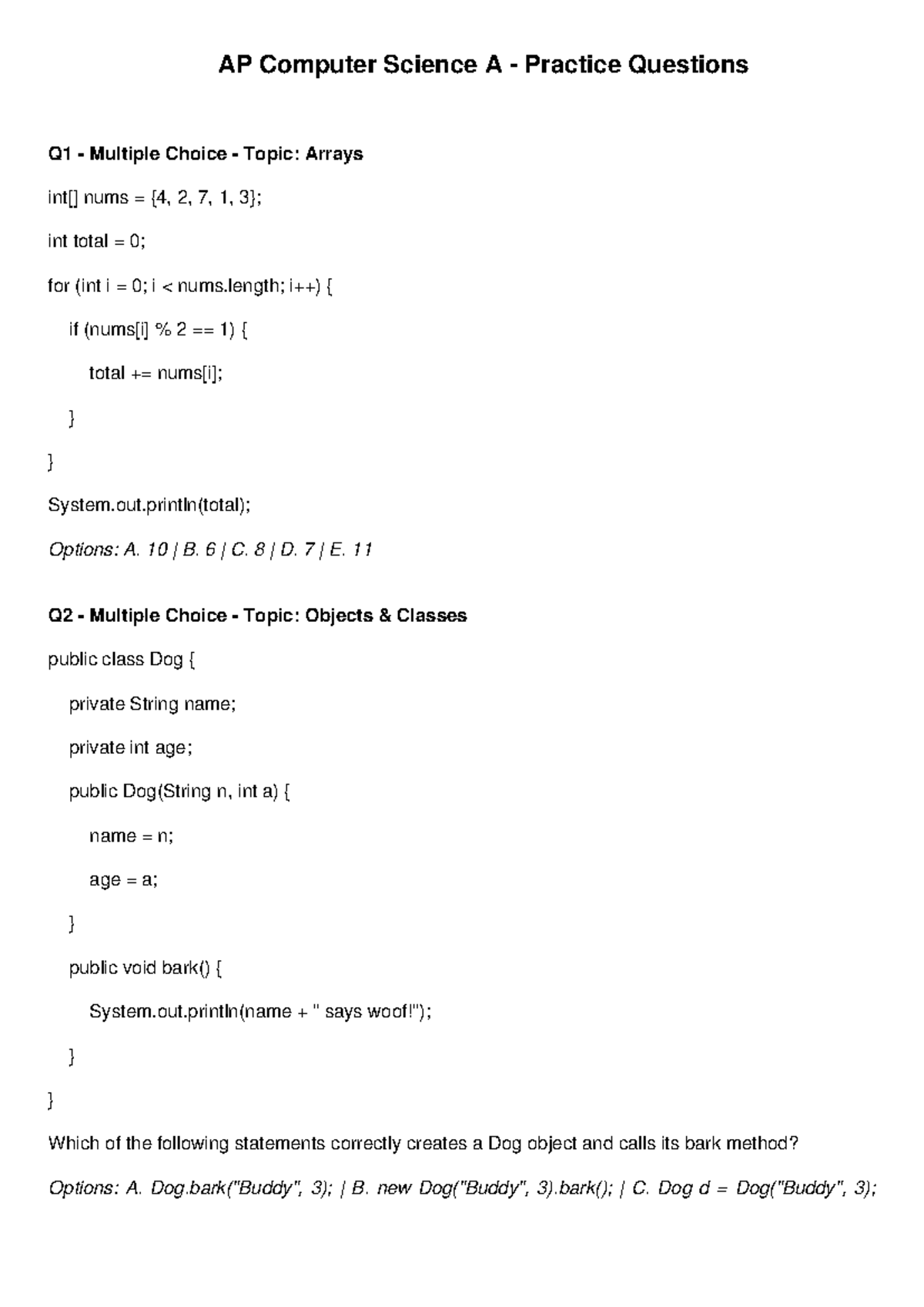 AP CSA 100 Questions with Answers - AP Computer Science A - Practice ...