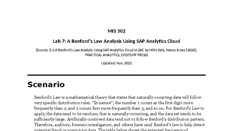 MIS 302 Lab 7: Law Analysis with SAP Analytics Cloud - Studocu