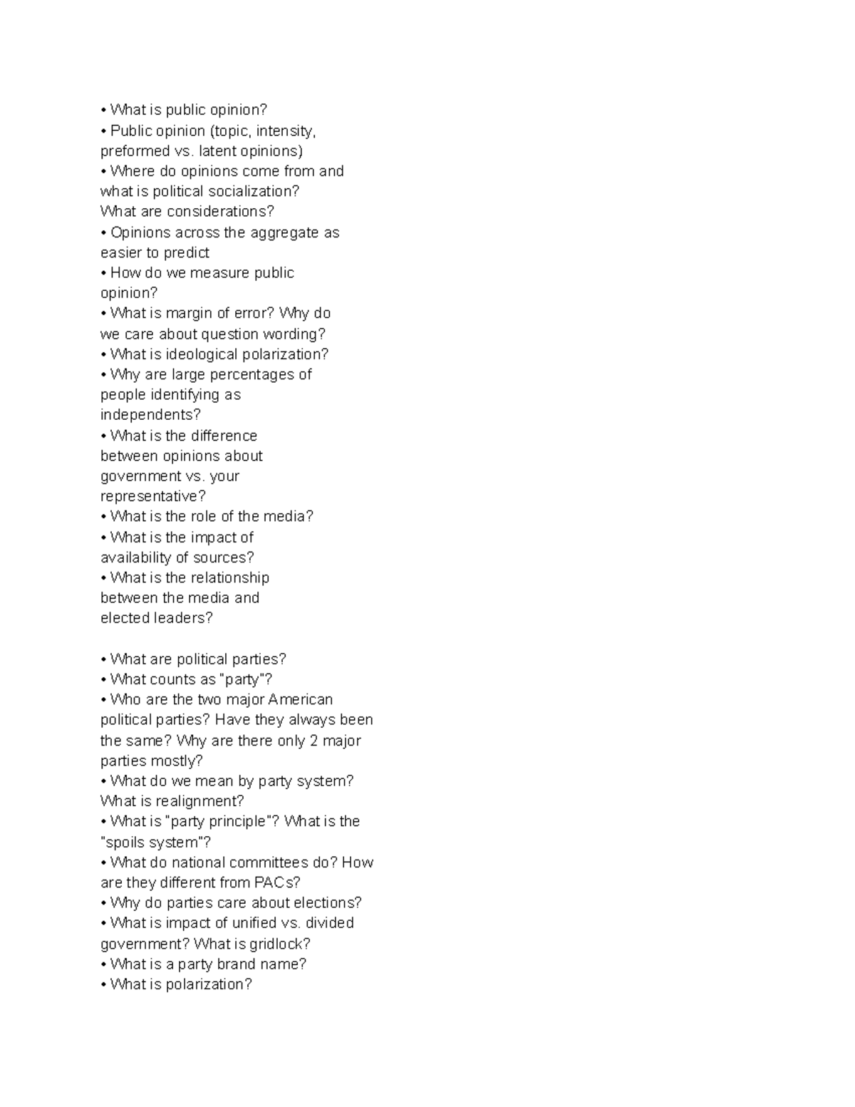 Public Opinion and Political Parties Study Guide (POL 101) - Studocu