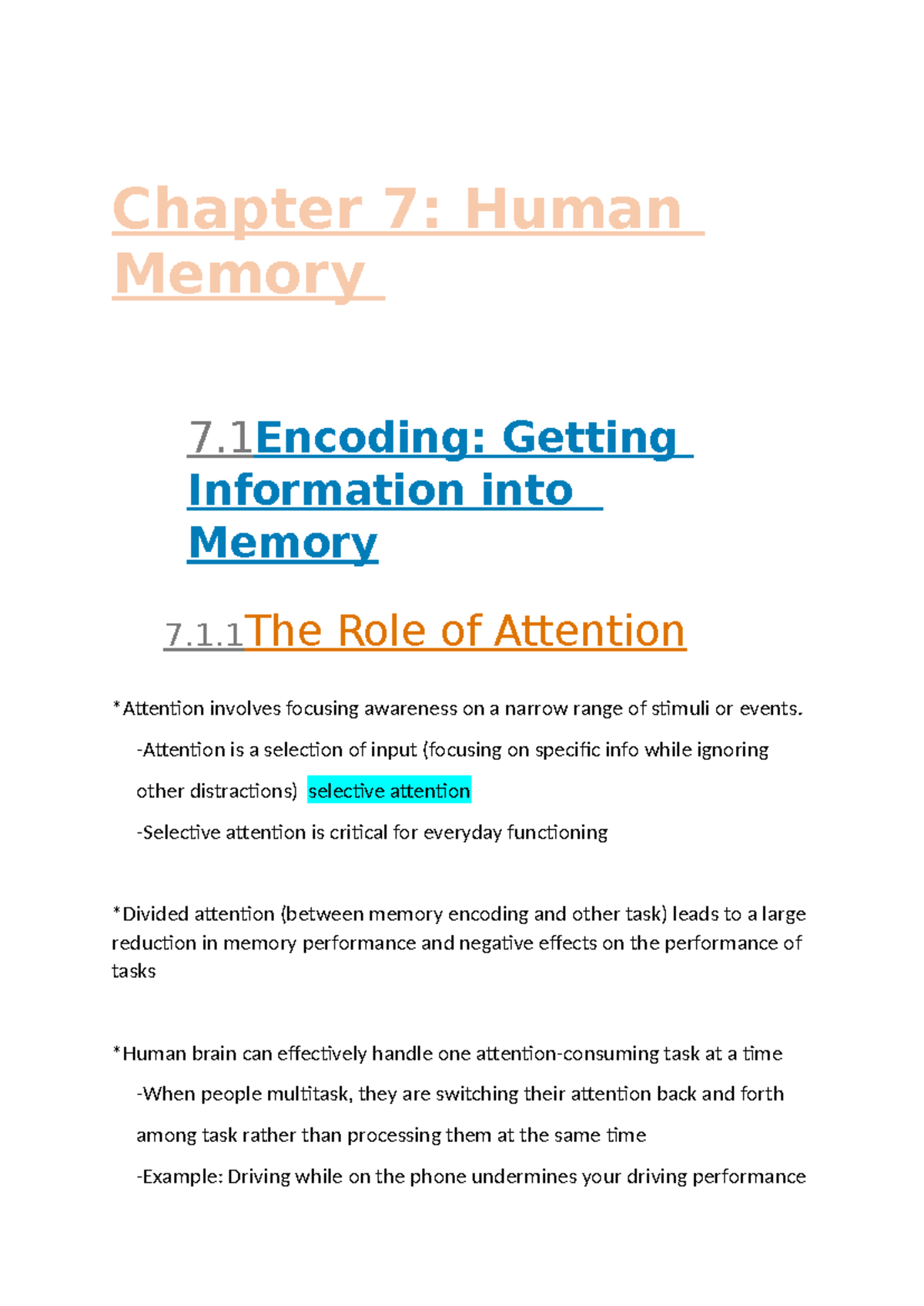 SLK 120 Chapter 7 - Summary - Chapter 7: Human Memory 7: Getting ...