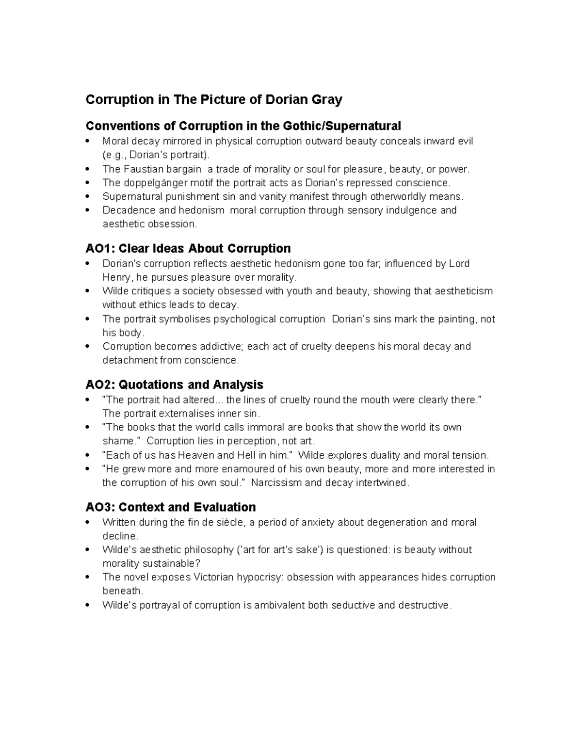 Corruption and Shame in The Picture of Dorian Gray: Revision Notes ...