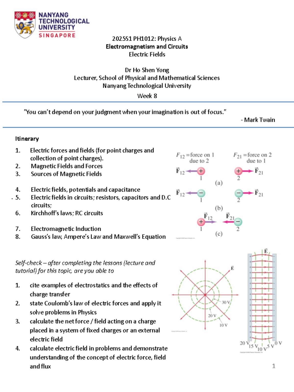 2025S1 PH1012: Week 8 Notes on Electric Fields and Forces - Studocu