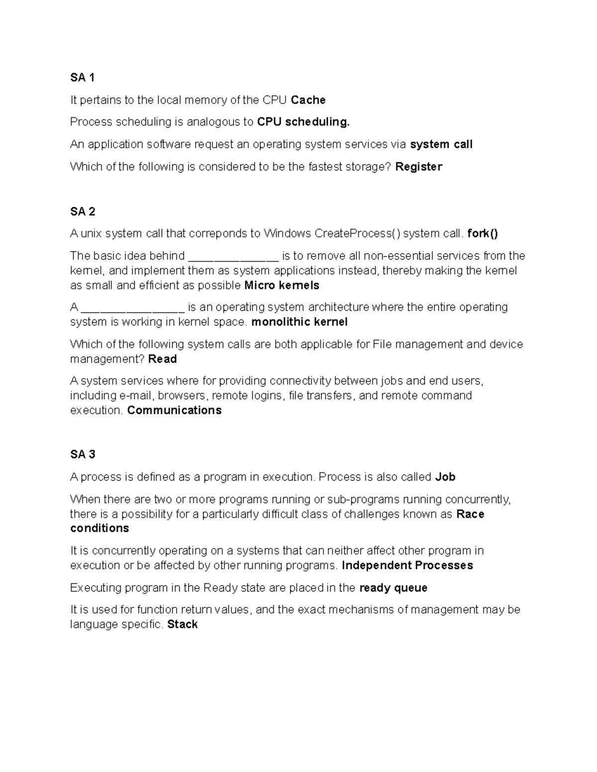 Quiz1 Reviewer - SA 1 It pertains to the local memory of the CPU Cache Process scheduling is ...