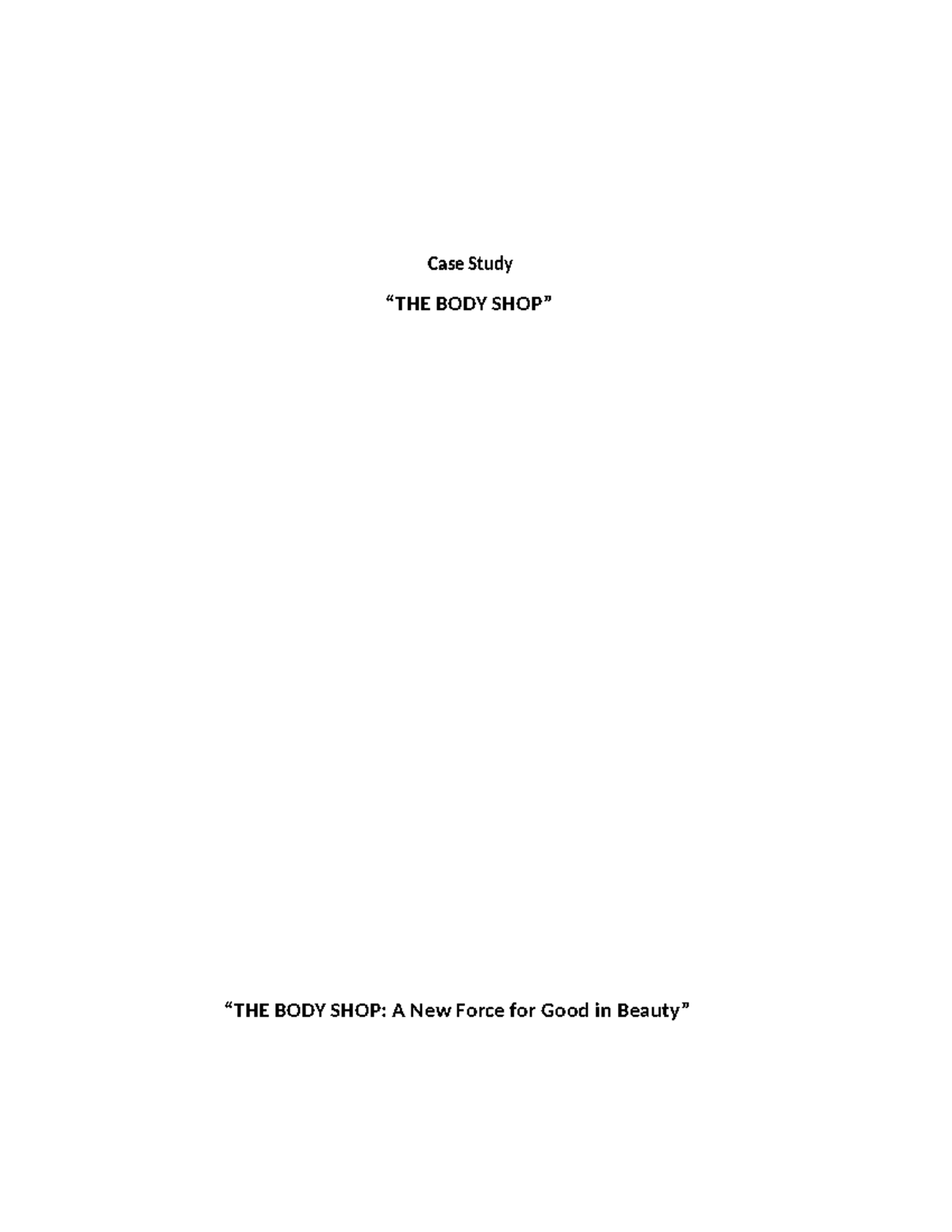 Case Study: The Body Shop's Ethical and Sustainable Business Model ...