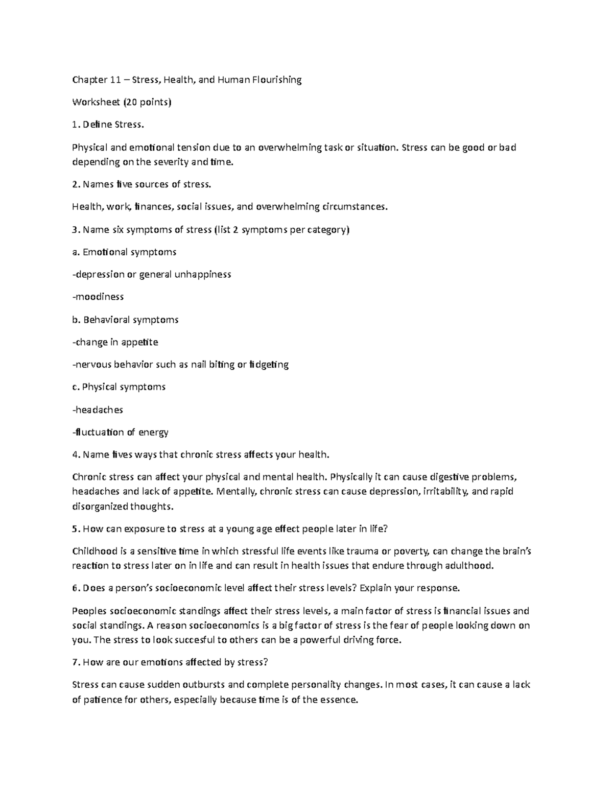 Chapter 11 – Stress, Health, and Coping Strategies Overview - Studocu