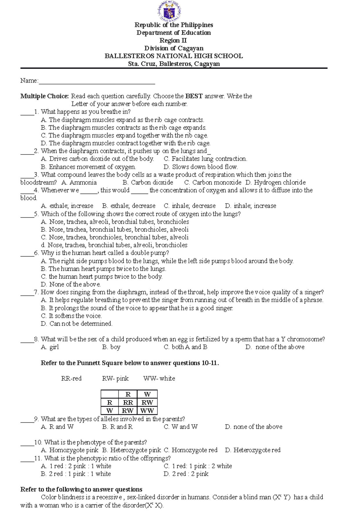 Grade 9 Science Quiz Bee - Complete Test Questionnaire - Studocu