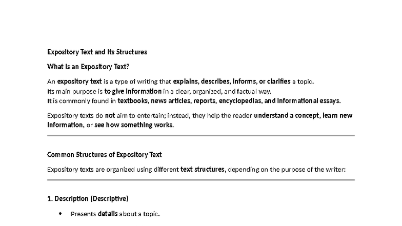 Expository Text Structures: Understanding and Examples for Grade 8 ...
