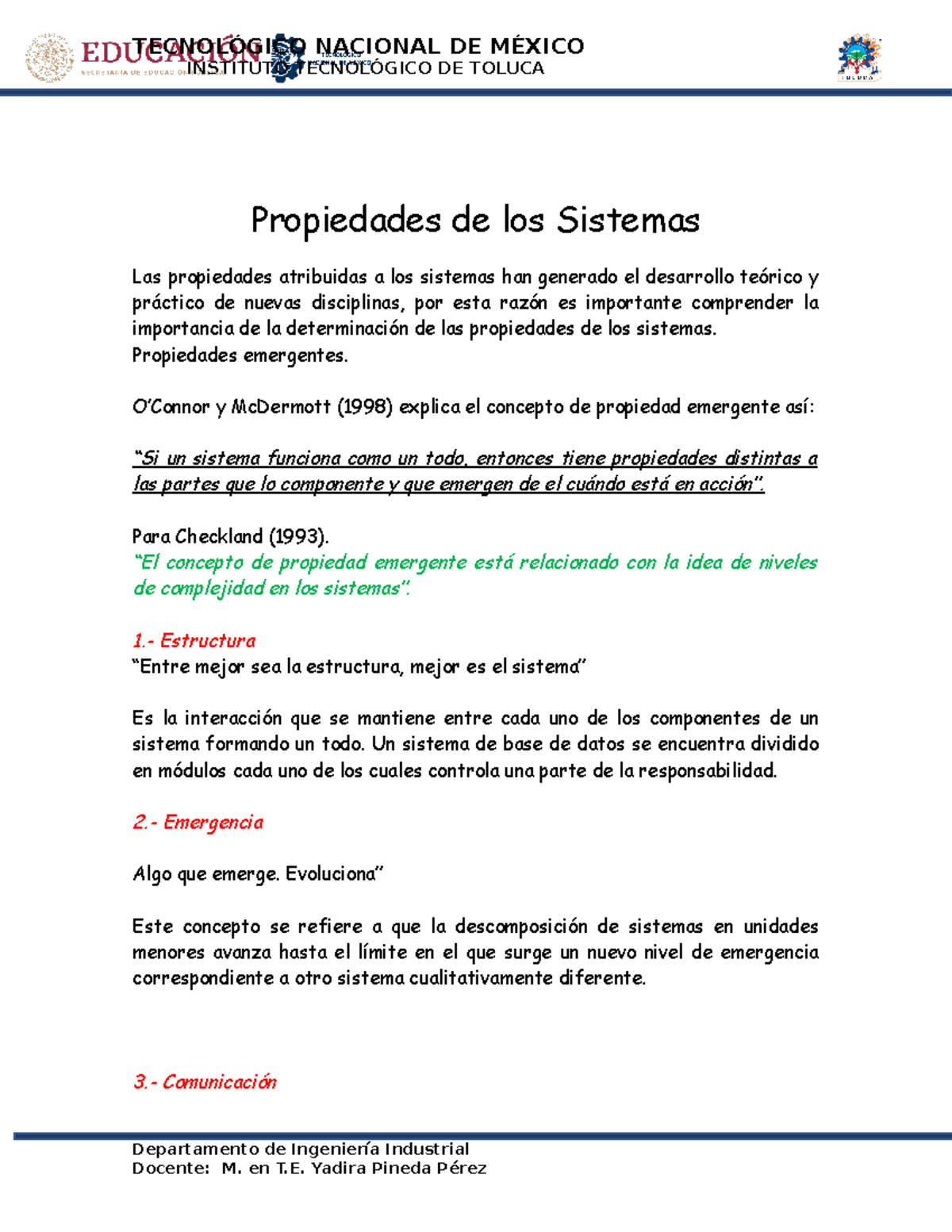Tema 2: Propiedades Emergentes en Sistemas – INSTITUTO TECNOLÓGICO DE ...