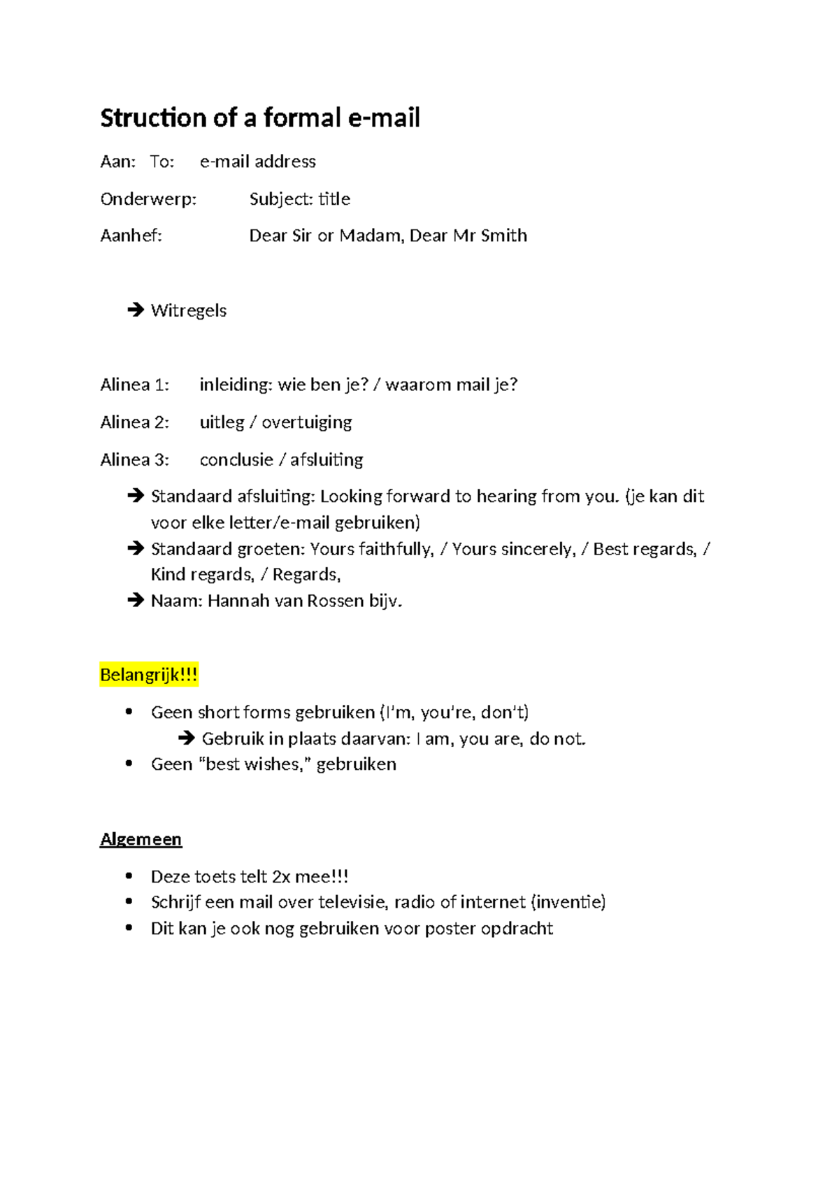 Formal Email Structure Guide for Course ENG101 - Important Tips ...